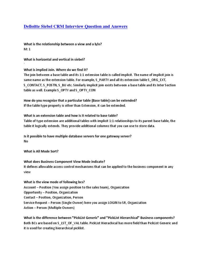 Delloitte Siebel CRM Interview Question and Answers | PDF | World Wide ... Delloitte Siebel CRM Interview Question and Answers | PDF | World Wide ...