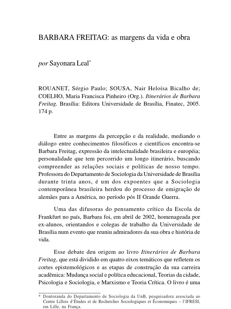 Barbara Freitag 1 | PDF | Jürgen Habermas | Sociologia