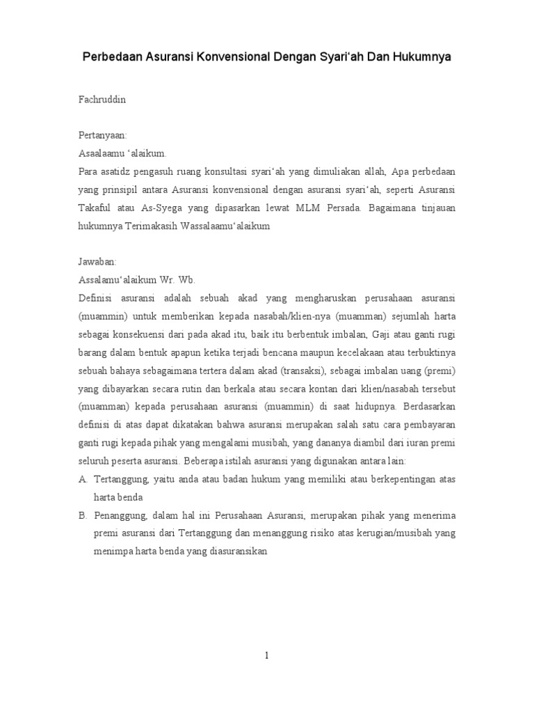 Perbedaan Asuransi Konvensional Dengan Syari | PDF