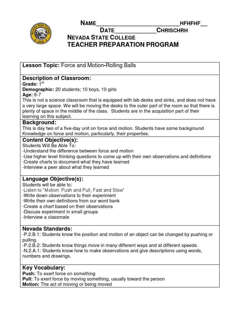 Force and Motion Inquiry Based Lesson | PDF | Force | Classroom