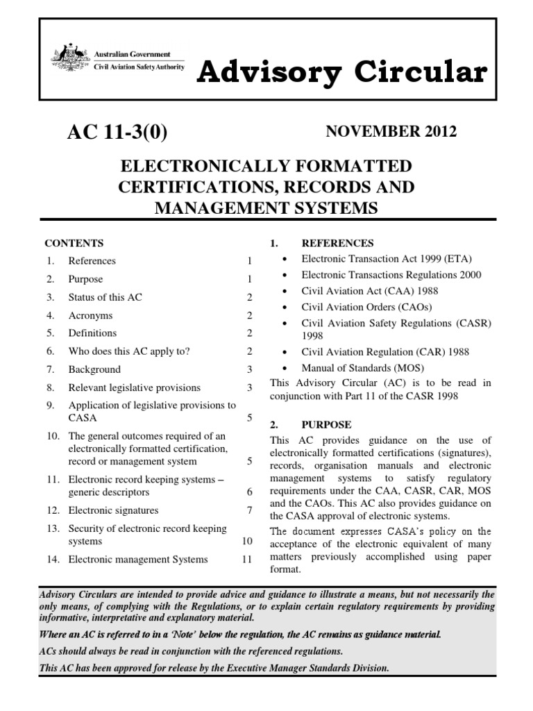 Advisory Circular: Electronically Formatted Certifications, Records and ...