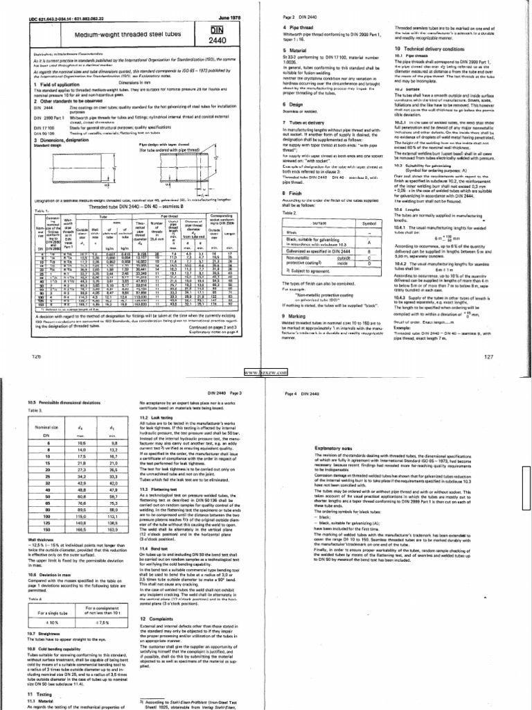 DIN 2440-1978 ENG | Pipe (Fluid Conveyance) | Welding