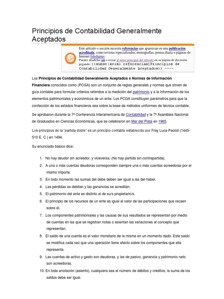 Principios Contables Básicos PCGA | PDF | Principios contables ...