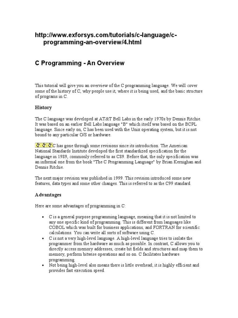 Programming An Overview4html History Pdf C Programming Language