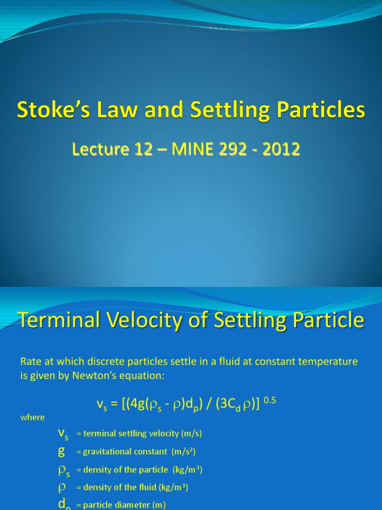 Stokes Law and Settling Velocity Analysis | PDF | Reynolds Number ...