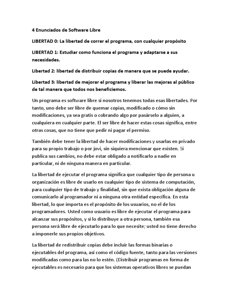 4 Enunciados de Software Libre | PDF | Software libre | Programa de computadora