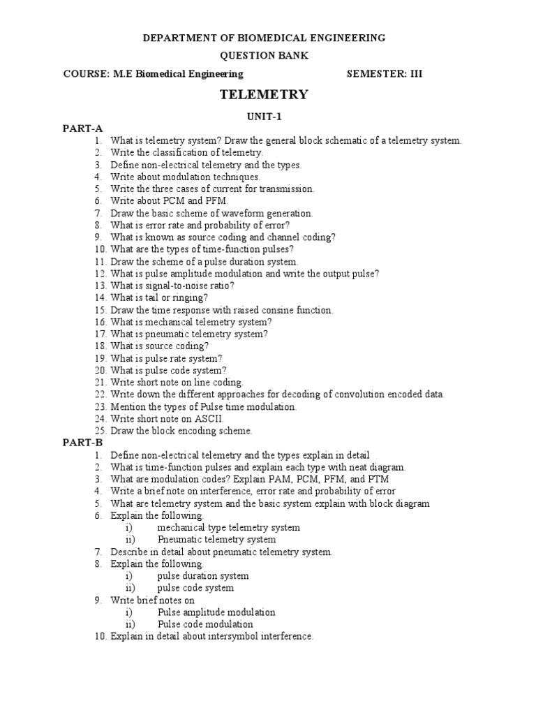 Telemetry Question Bank | PDF | Electronic Filter | Antenna (Radio)