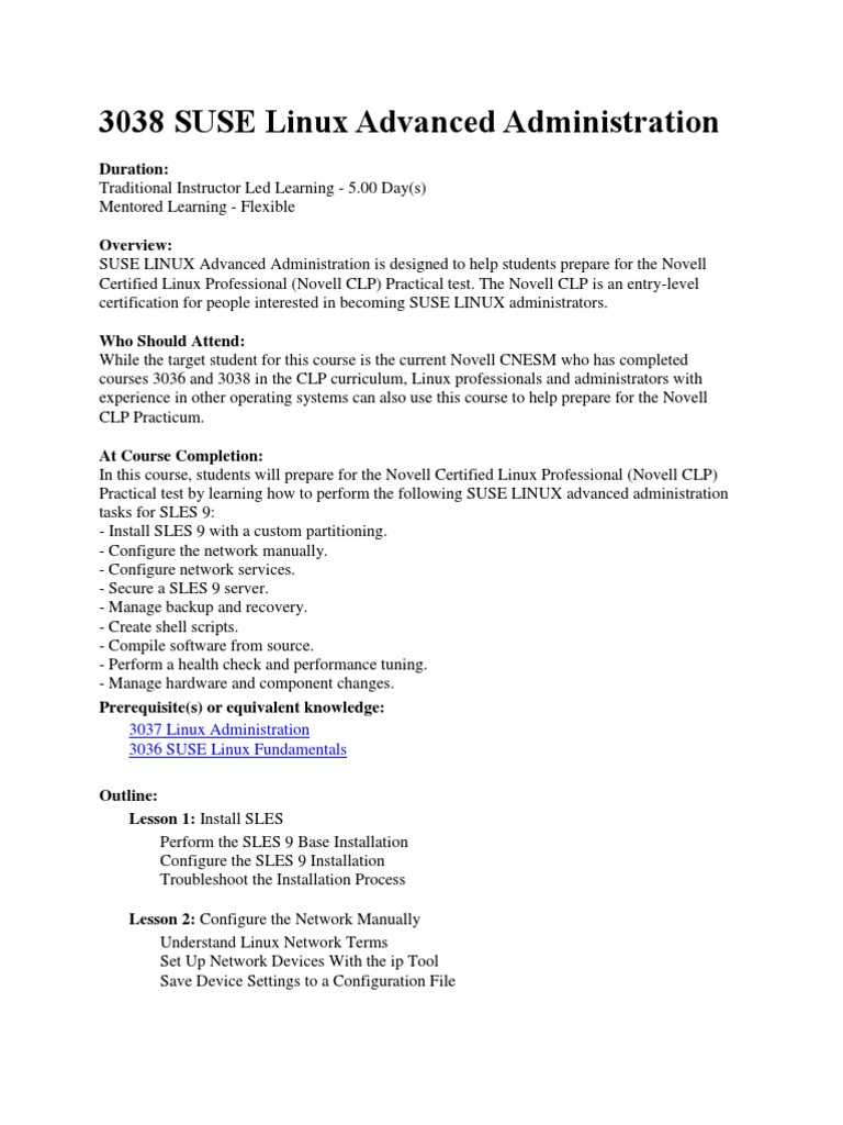 SUSE Linux Admin for Novell CLP | PDF | Linux | Web Server