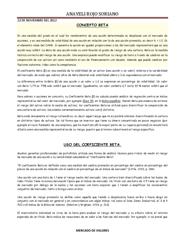 Concepto Beta | PDF | Compartir (Finanzas) | Inflación