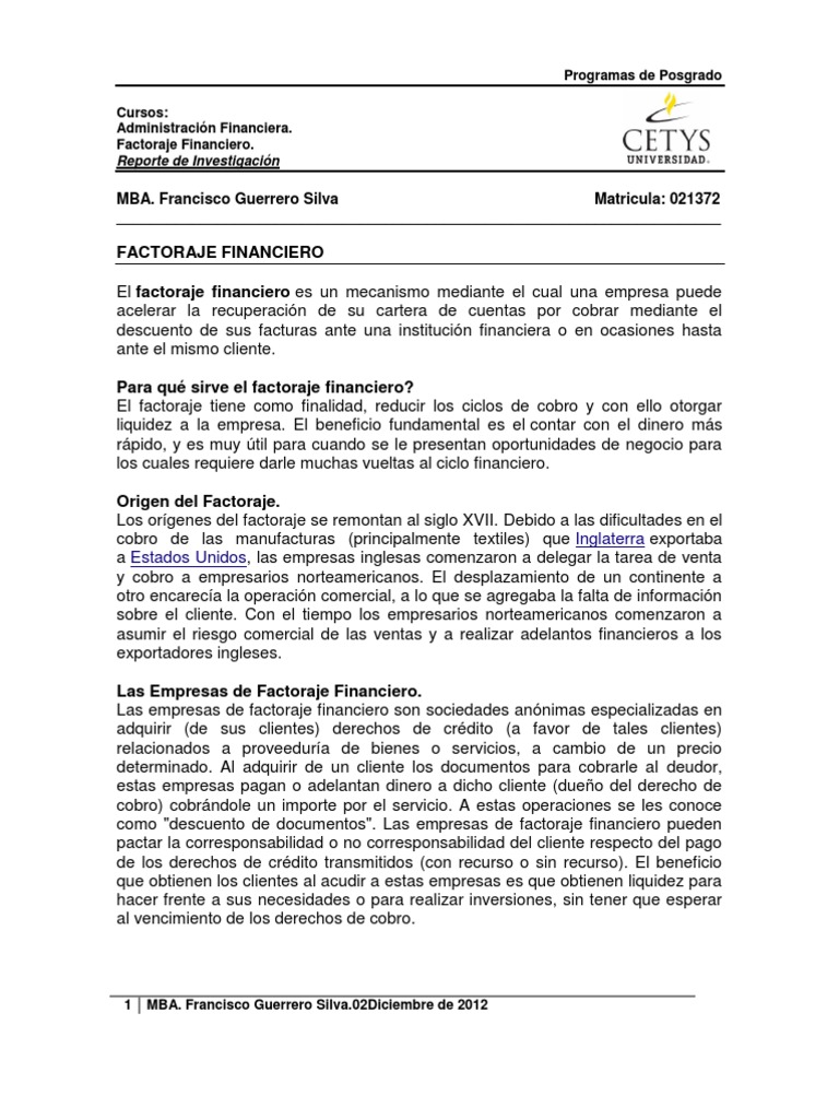 FACTORAJE FINANCIERO | Factoring (Finanzas) | Bancos