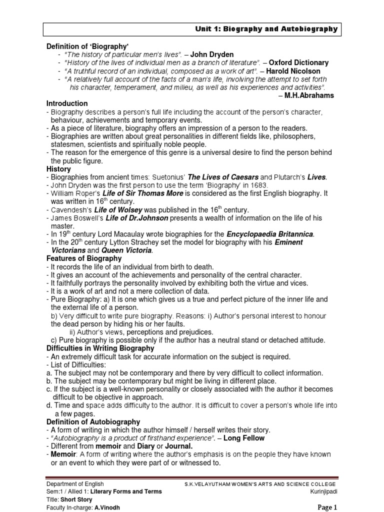 Unit 1 Biography and Autobiography | PDF | Biography | Autobiographies