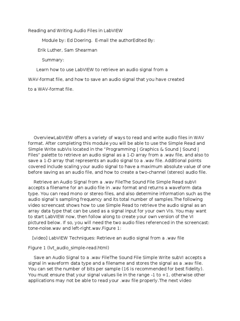 Sound Labview | PDF | Sampling (Signal Processing) | Audio Electronics