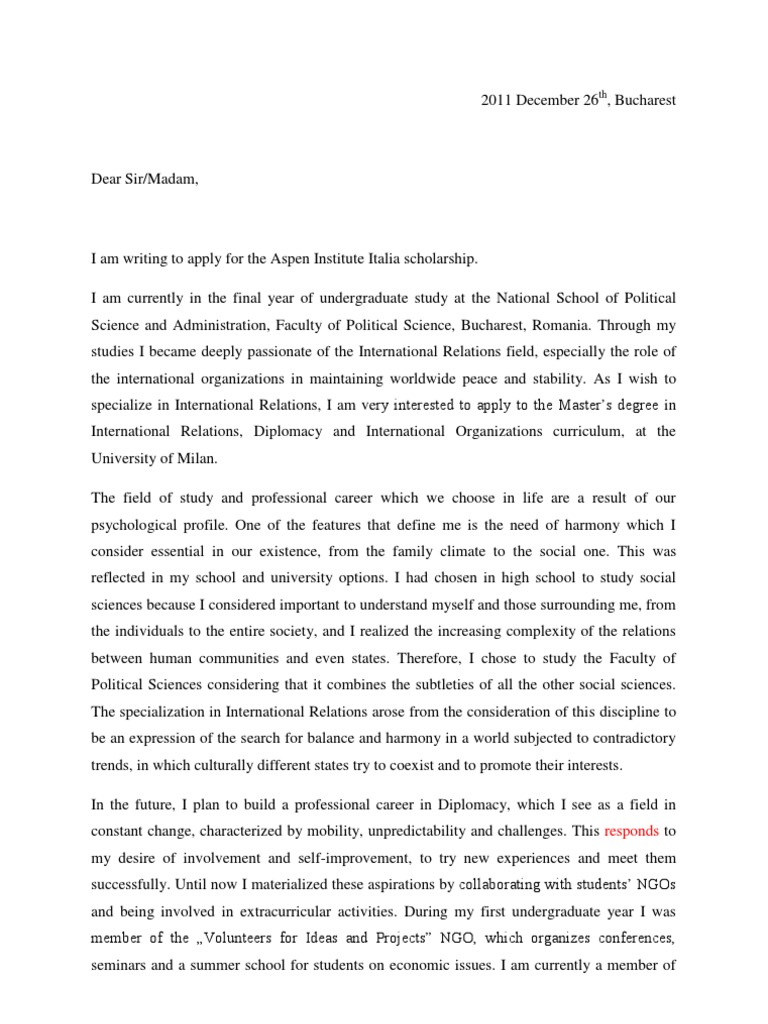 Model Motivation Letter | University | International Relations