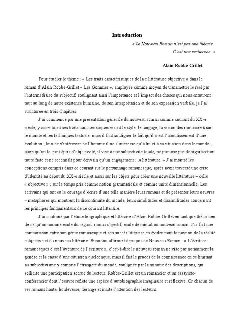 "Les Gommes" D'alain Robbe-Grillet (These de Licence) | PDF | Romans ...