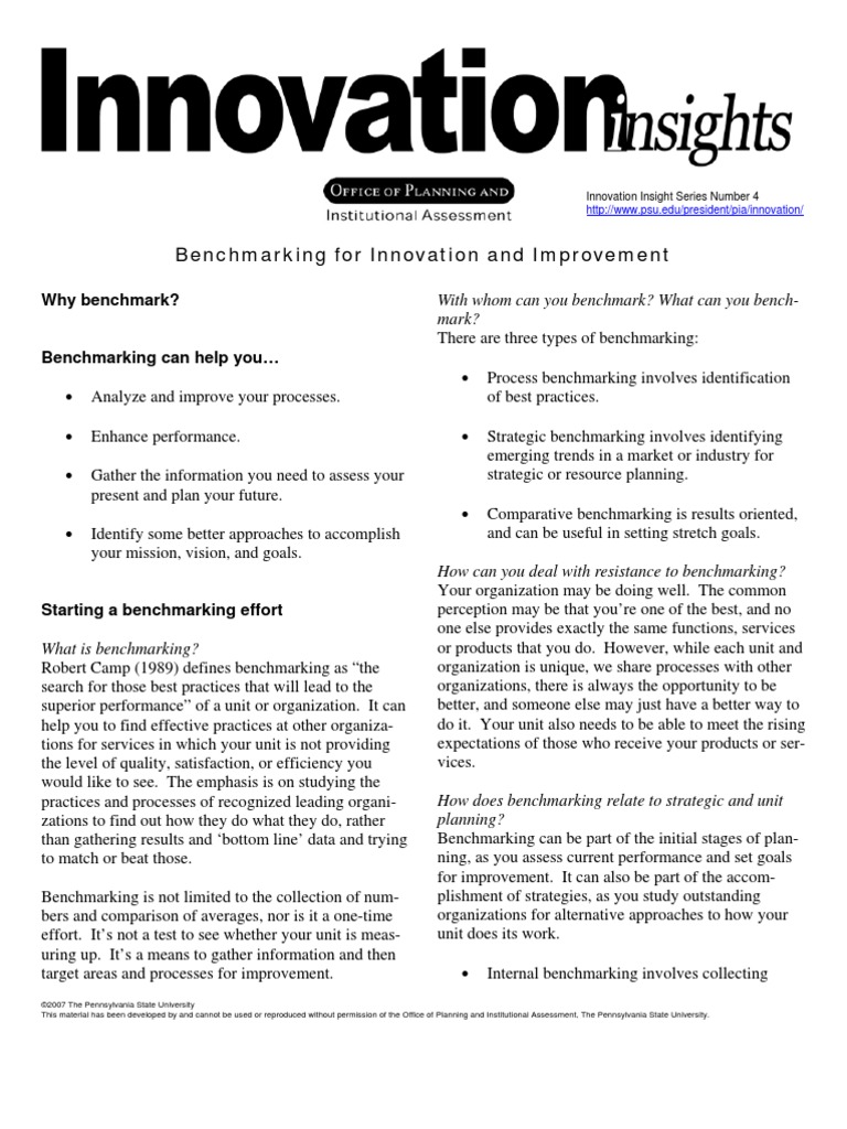 Benchmarking For Innovation | PDF | Benchmarking | Innovation