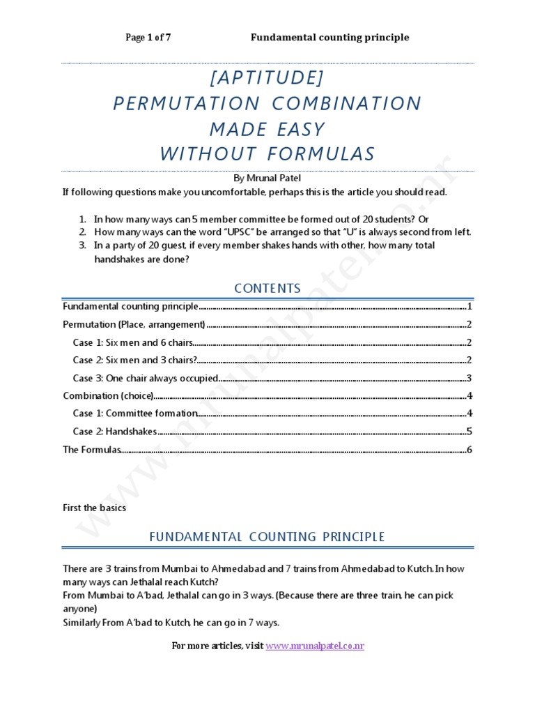 (Aptitude) Permutation Combination Made Easy Without Formulas | PDF ...