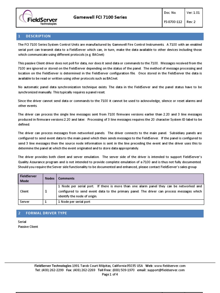 FST DFS Gamewell FCI 7100 Series | PDF | Device Driver | Port (Computer Networking)