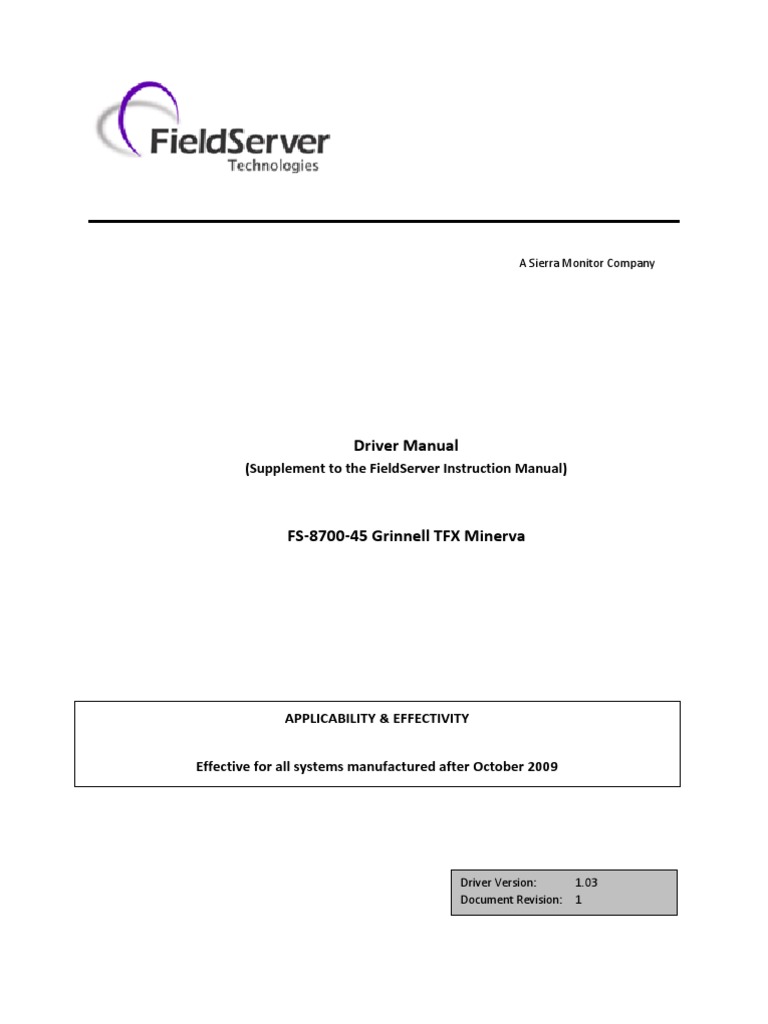 Driver Manual: (Supplement To The Fieldserver Instruction Manual) | PDF ...