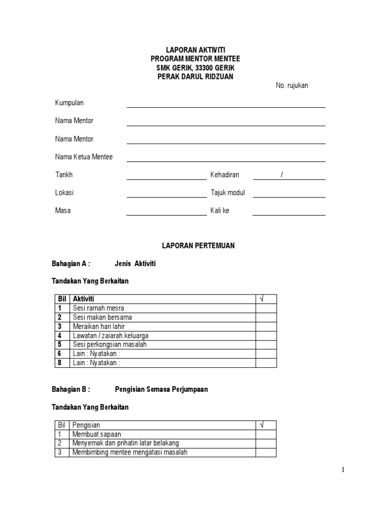 Format Laporan Mentor Mentee | PDF