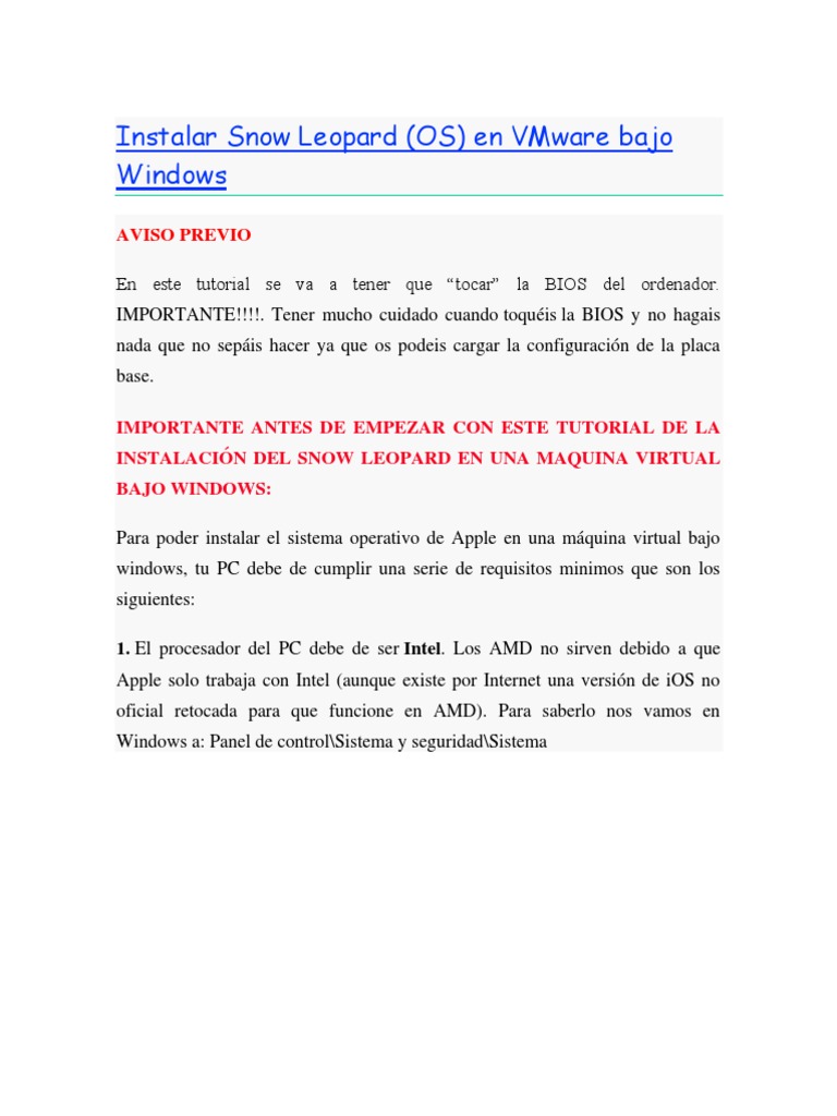 Instalar Snow Leopard (OS) en VMware Bajo Windows | PDF | V Mware | Bios