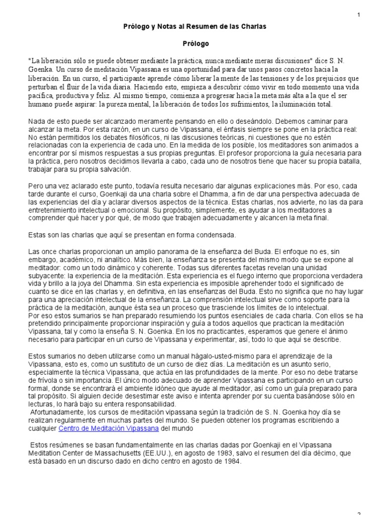Resumen de Los Discursos de Goenkaji | PDF | Vipassana | Mente