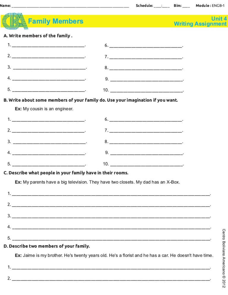 Family Members: Unit 4 Writing Assignment | PDF | Business