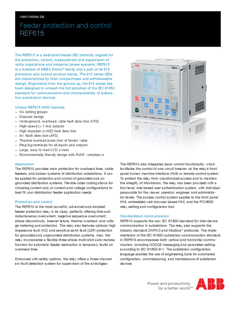 Abb Ref615 Relay Ansi Broch 1mac105890-Db Enf | PDF | Electrical Substation | Relay