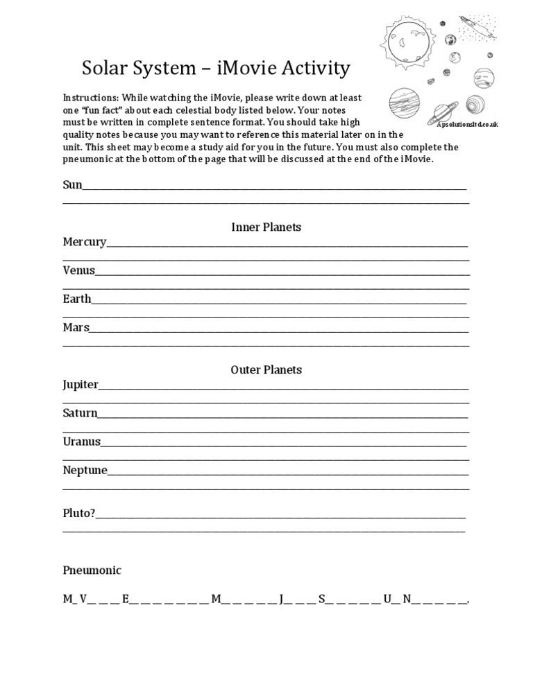 Solar System - Imovie Activity: Apsolutionsltd - Co.Uk | PDF | Substellar Objects | Sky