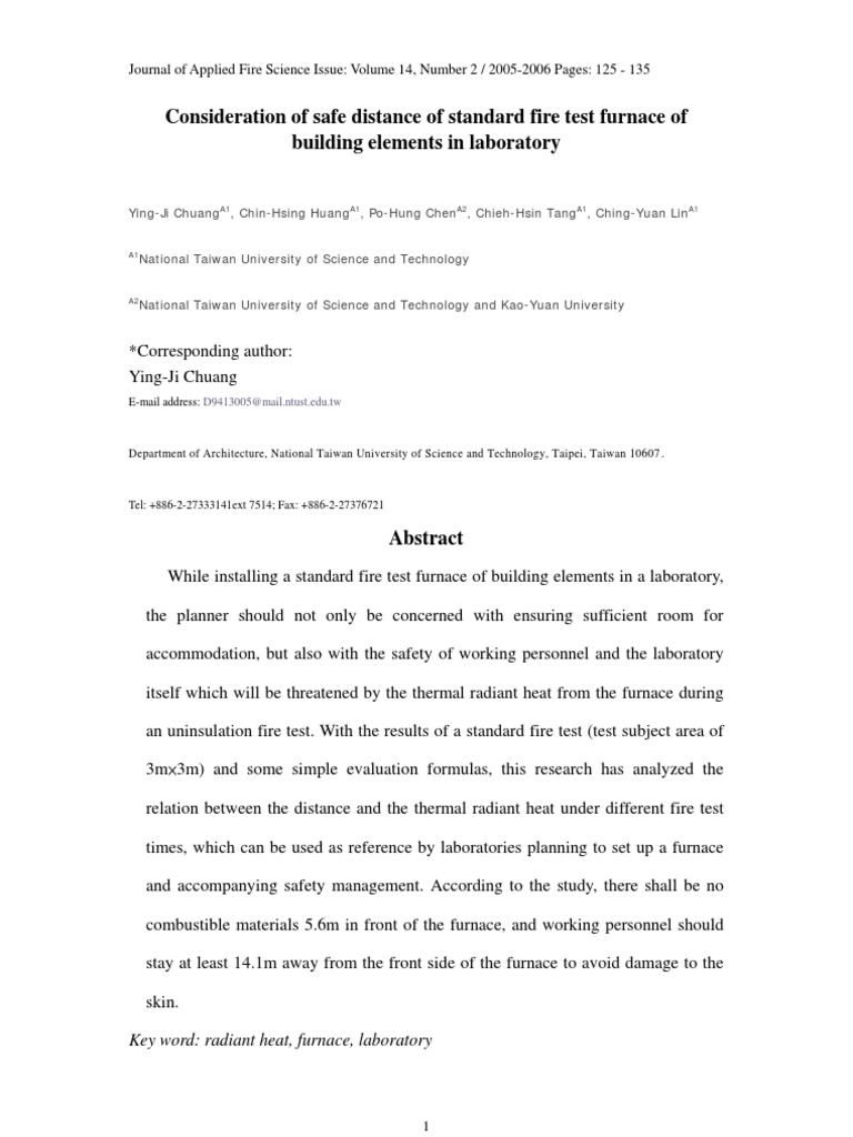 Safe Distances for Fire Test Furnaces | PDF | Laboratories | Safety