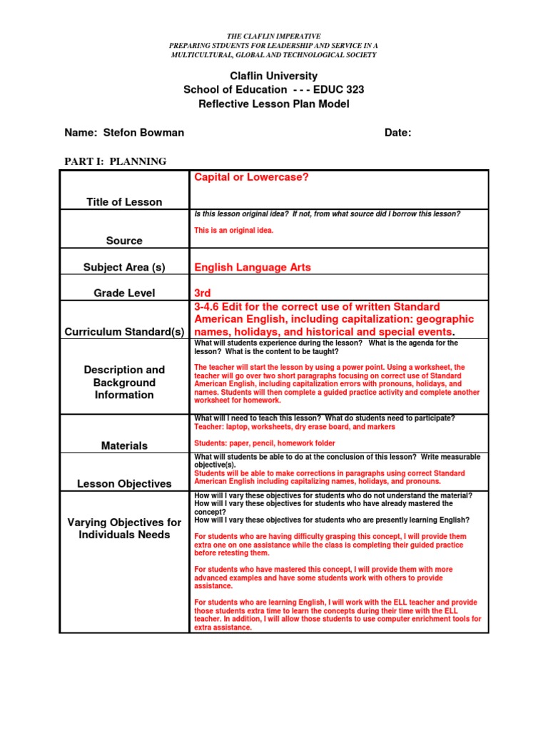 Reflective Lesson Plan | PDF | Educational Assessment | Lesson Plan