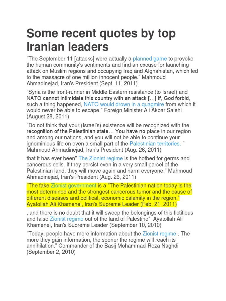 Some Recent Quotes by Top Iranian Leaders | PDF | Hugo Chávez | Cuba