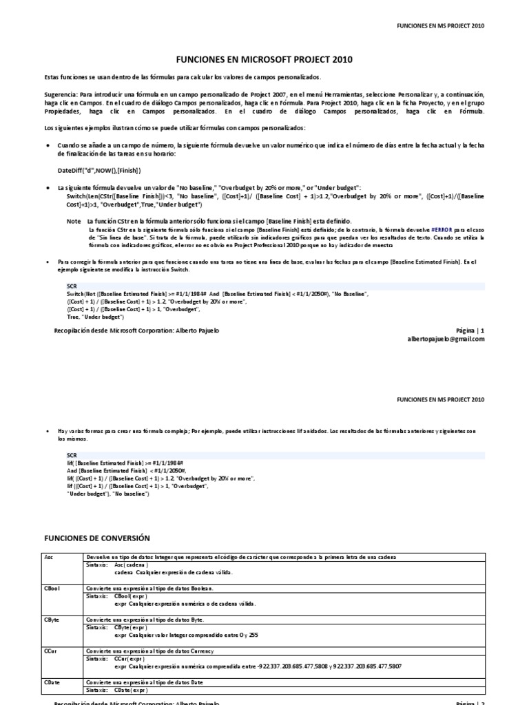 Funciones Clave en MS Project 2010 | PDF | Cadena (informática) | Tipo ...