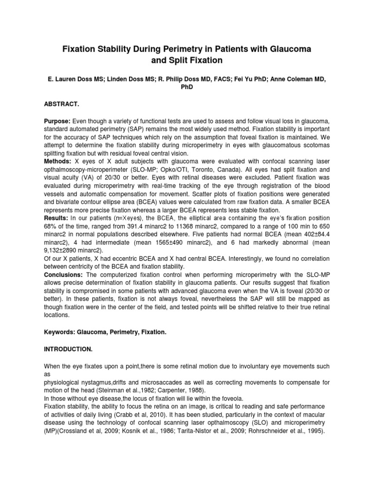 Fixation Stability During Perimetry in Patients With Glaucoma and Split ...