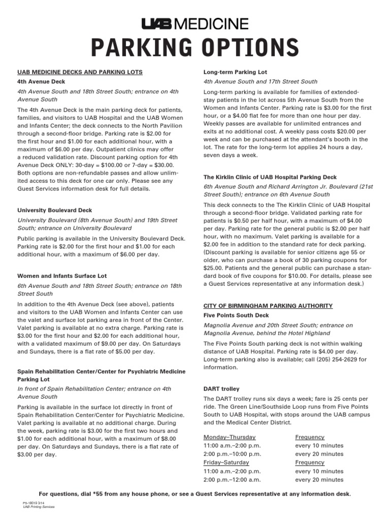 UAB Hospital Parking Options and Map | PDF | Hospital | Medicine