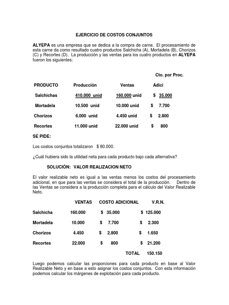 Ejercicio Costos Conjuntos | PDF | Despensa | Carne