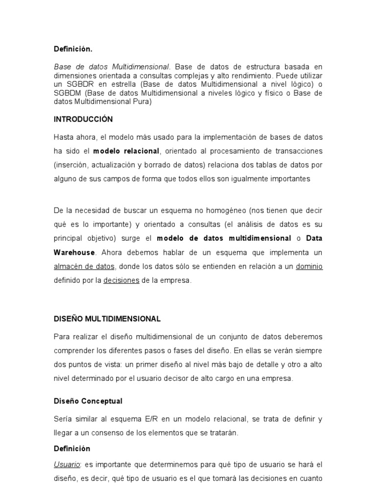Bases de Datos Multidimensionales | PDF | Almacén de datos | Bases de datos