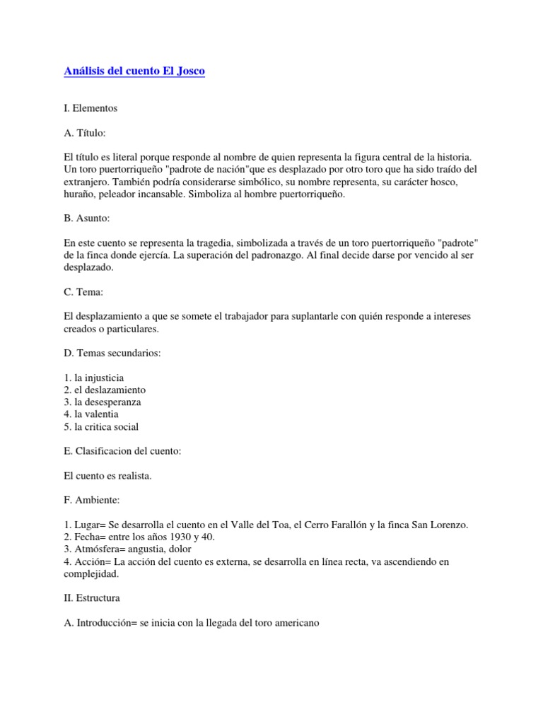 Análisis Del Cuento El Josco | PDF | Cuentos