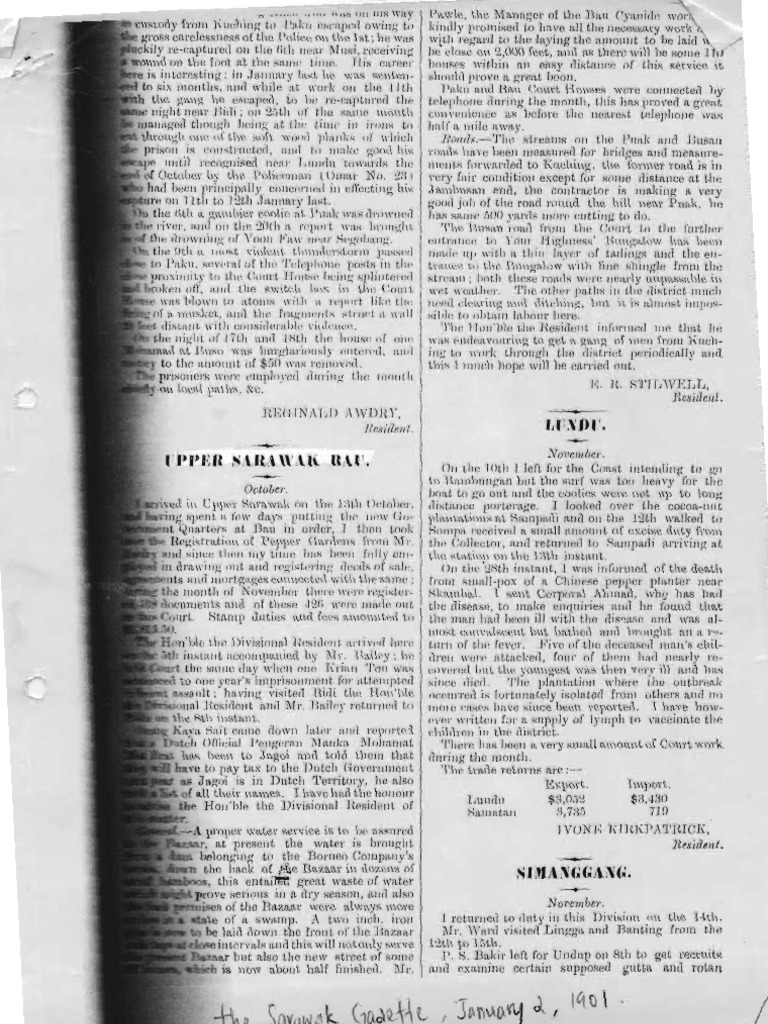 1901 Sarawak Gazette | PDF