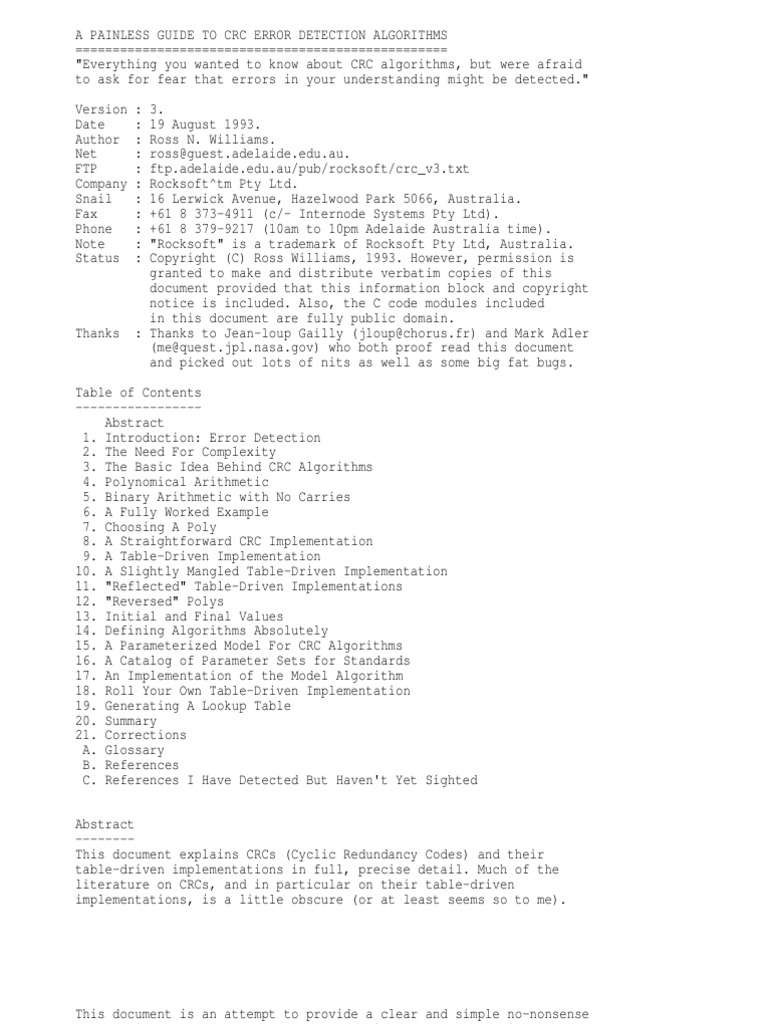 A Painless Guide To CRC Error Detection Algorithms | PDF | Division ...