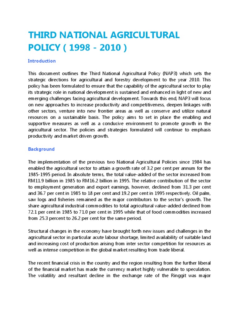 Third National Agricultural Policy | Competitiveness | Agriculture