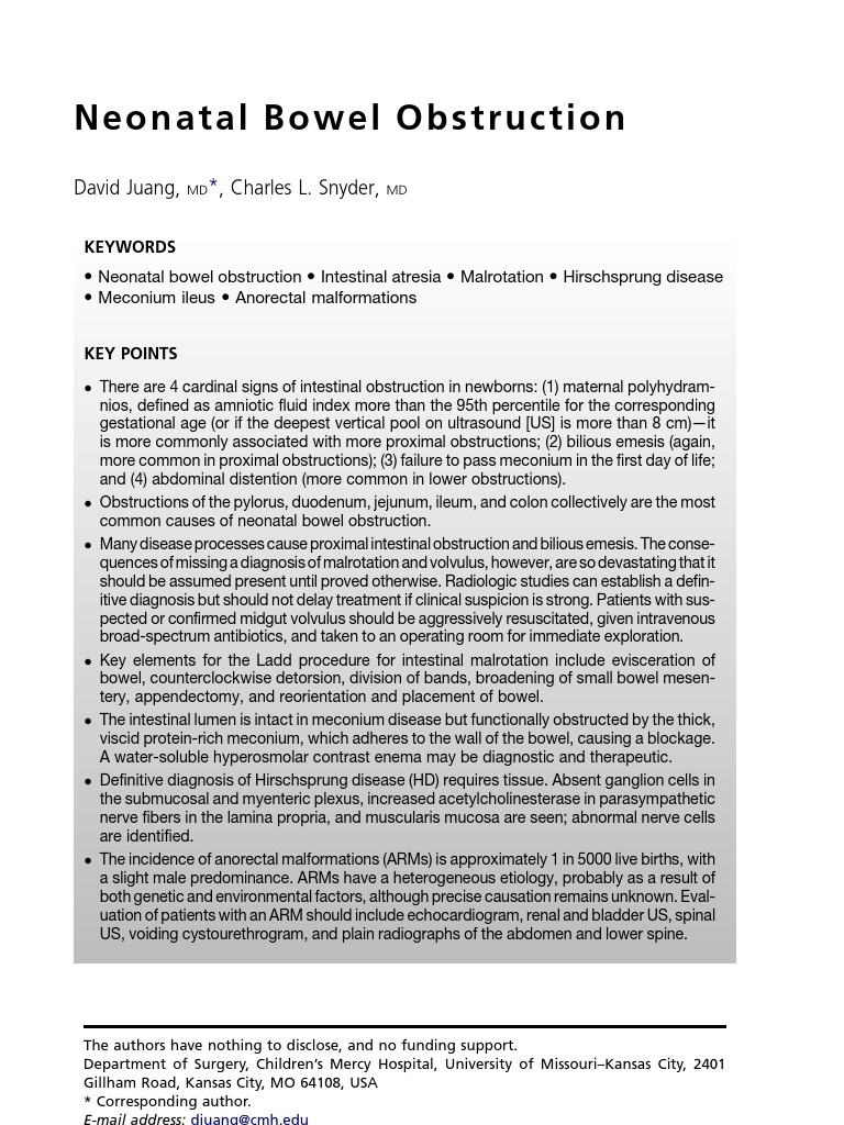 Neonatal Bowel Obstruction: David Juang,, Charles L. Snyder | PDF ...