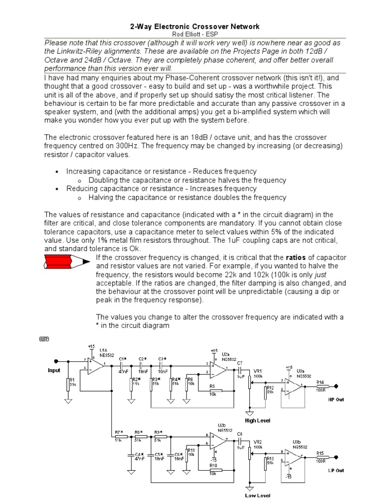 2-Way Electronic Crossover Network Guide | PDF | Operational Amplifier ...
