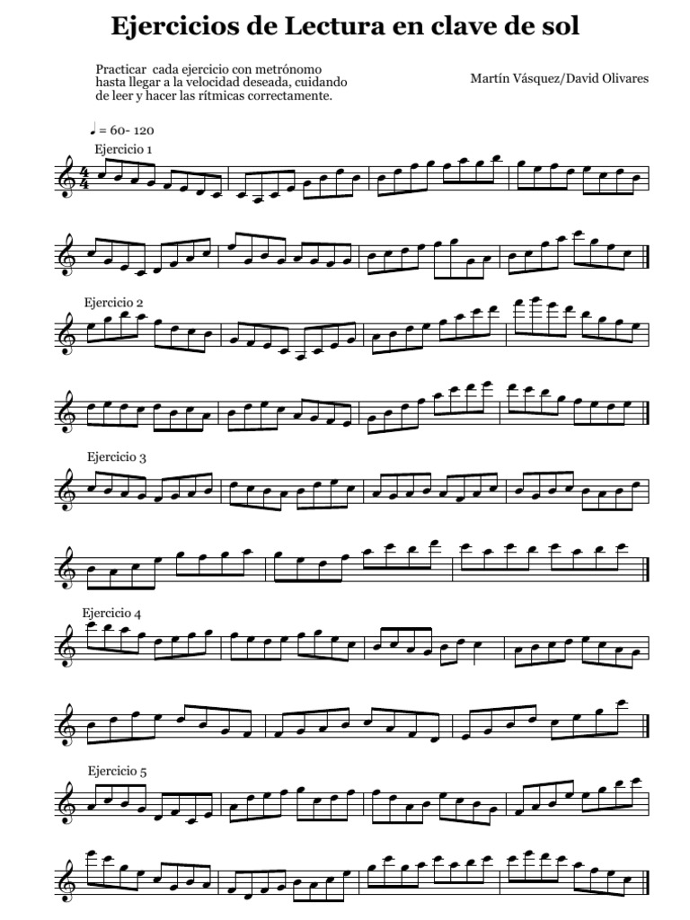 4.-Ejercicios de Lectura en Clave de Sol Libro Solfeo | PDF