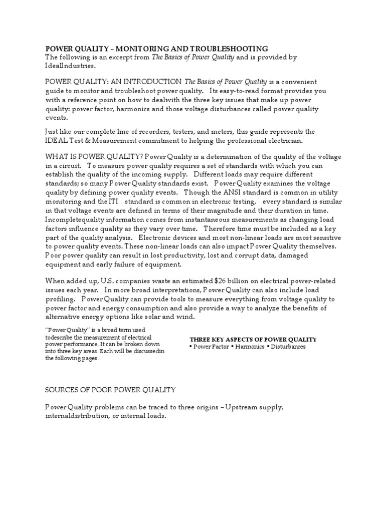 Power Quality - Monitoring and Troubleshooting | Download Free PDF | Ac ...