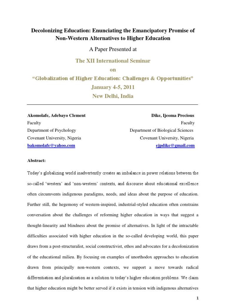 Decolonizing Education Paper | PDF | Postmodernism | Globalization