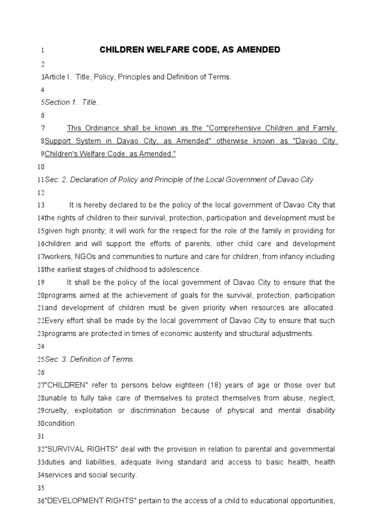 Children Welfare Code, As Amended: Section 1. Title | PDF | Obscenity ...