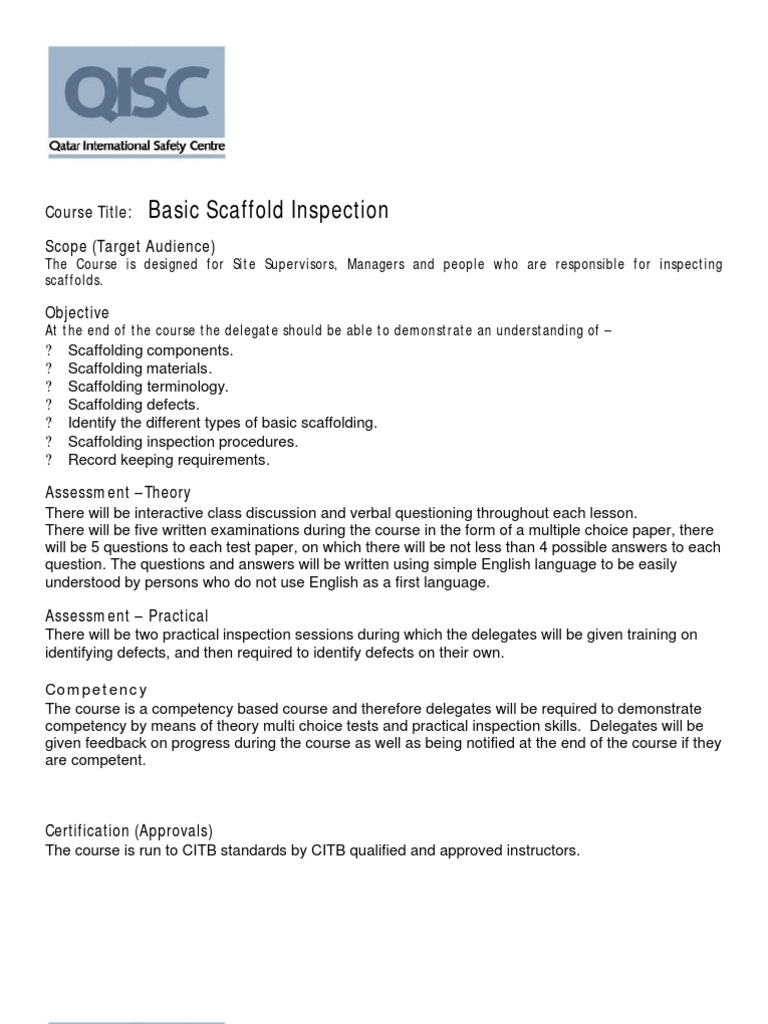 Scaffold Inspection for Supervisors | PDF | Scaffolding | Test (Assessment)