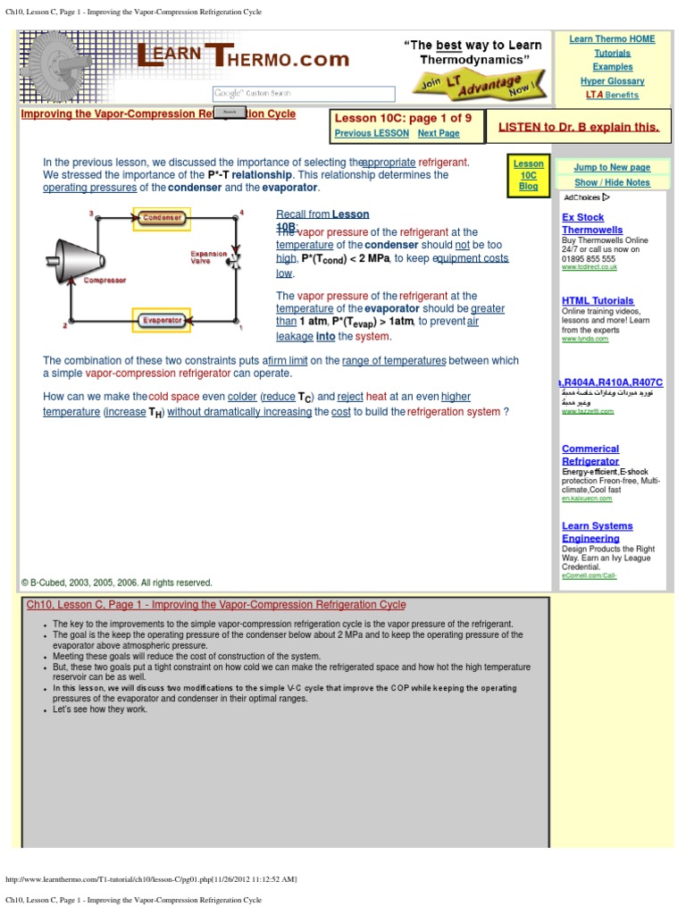 Ch10, Lesson C, Page 1 - Improving The Vapor-Compression Refrigeration Cycle | PDF ...