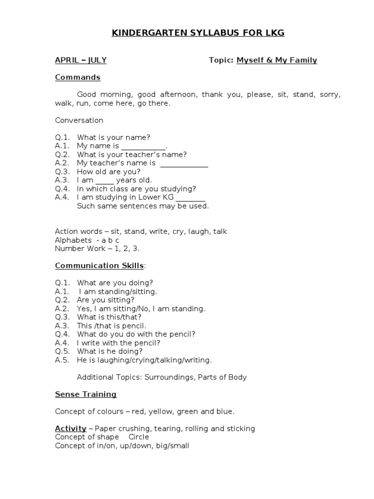 KG Syllabus 2011 12 | PDF | Vegetables | Carrot