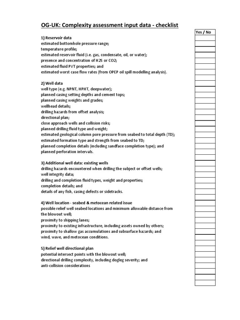 Relief Well Planning Checklist | Casing (Borehole) | Blowout (Well ...